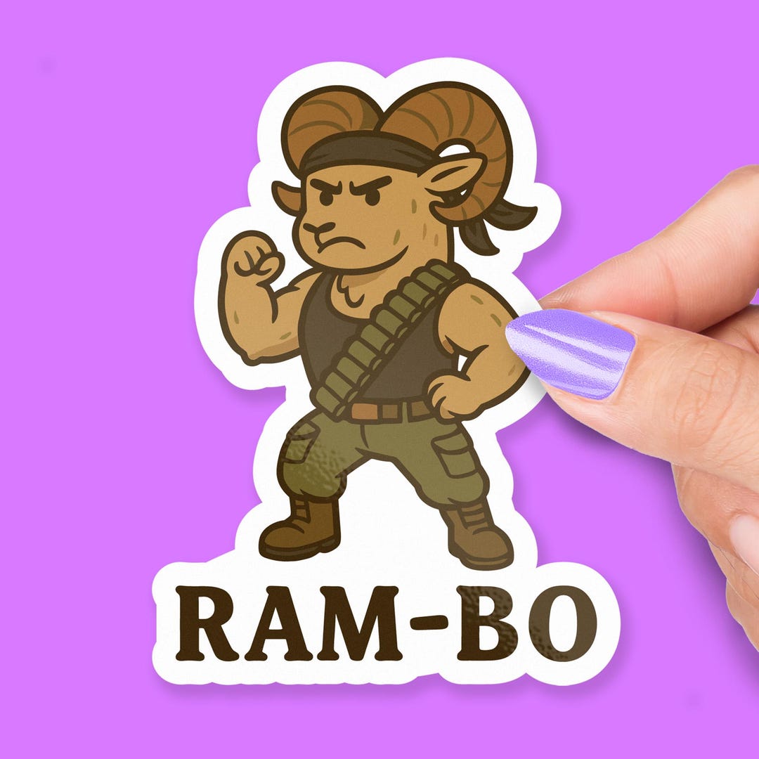 Ram Action Hero Sticker, Funny Ram-bo Vinyl Sticker, Animal Pun Laptop ...