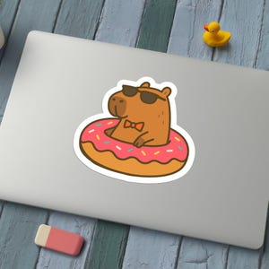 Capybara Sticker With Sunglasses in Donut Floatie: Waterproof Vinyl ...