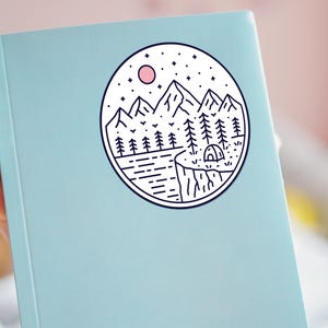Camping Circle Outline Sticker, Outdoor Adventure Sticker, Camping ...