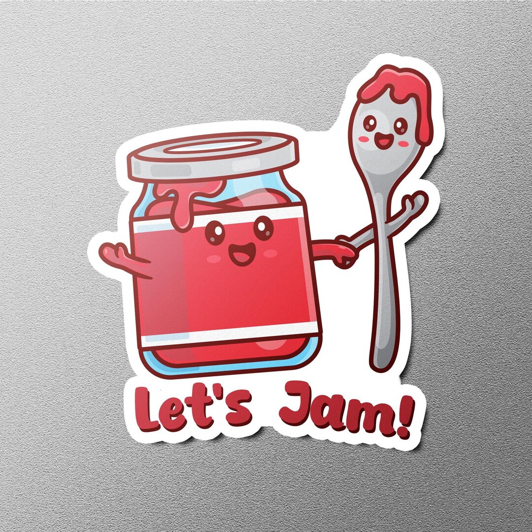 Let's Jam Sticker - Dancing Jam and Spoon Vinyl Sticker, Fun Foodie Pun ...