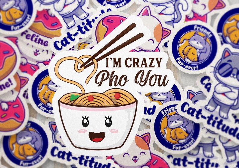 Crazy Pho You Sticker, Pho Bowl Punny Sticker, Crazy for Pho Sticker ...