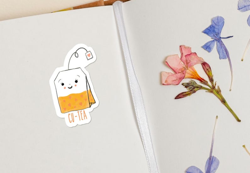 Cu-tea - Cute Tea Bag Sticker, Adorable Pun Design, Tea Lover Gift ...