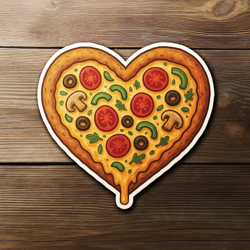Veggie Heart Pizza Sticker, Cute Vegetarian Food Pun, Funny Pizza Lover ...