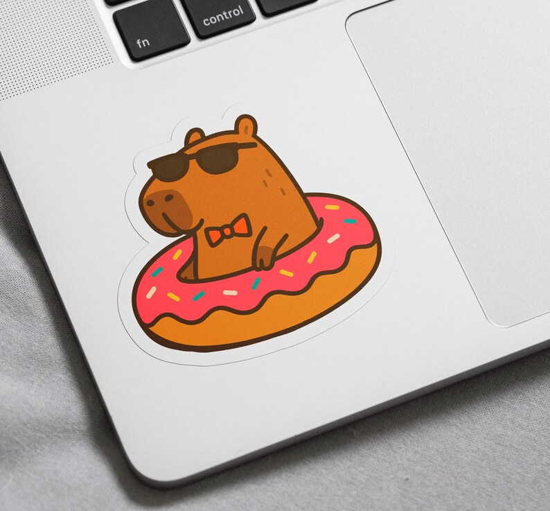 Capybara Sticker With Sunglasses in Donut Floatie: Waterproof Vinyl ...