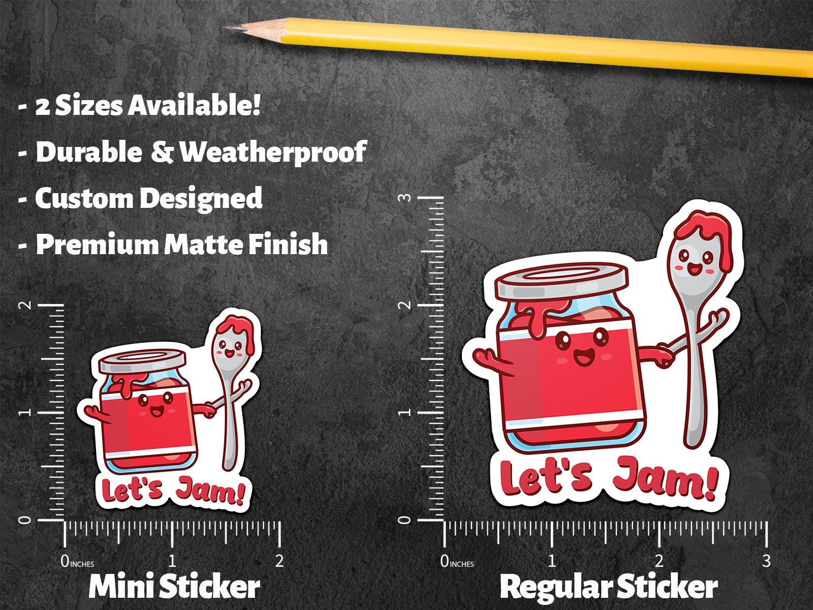 Let's Jam Sticker - Dancing Jam and Spoon Vinyl Sticker, Fun Foodie Pun ...