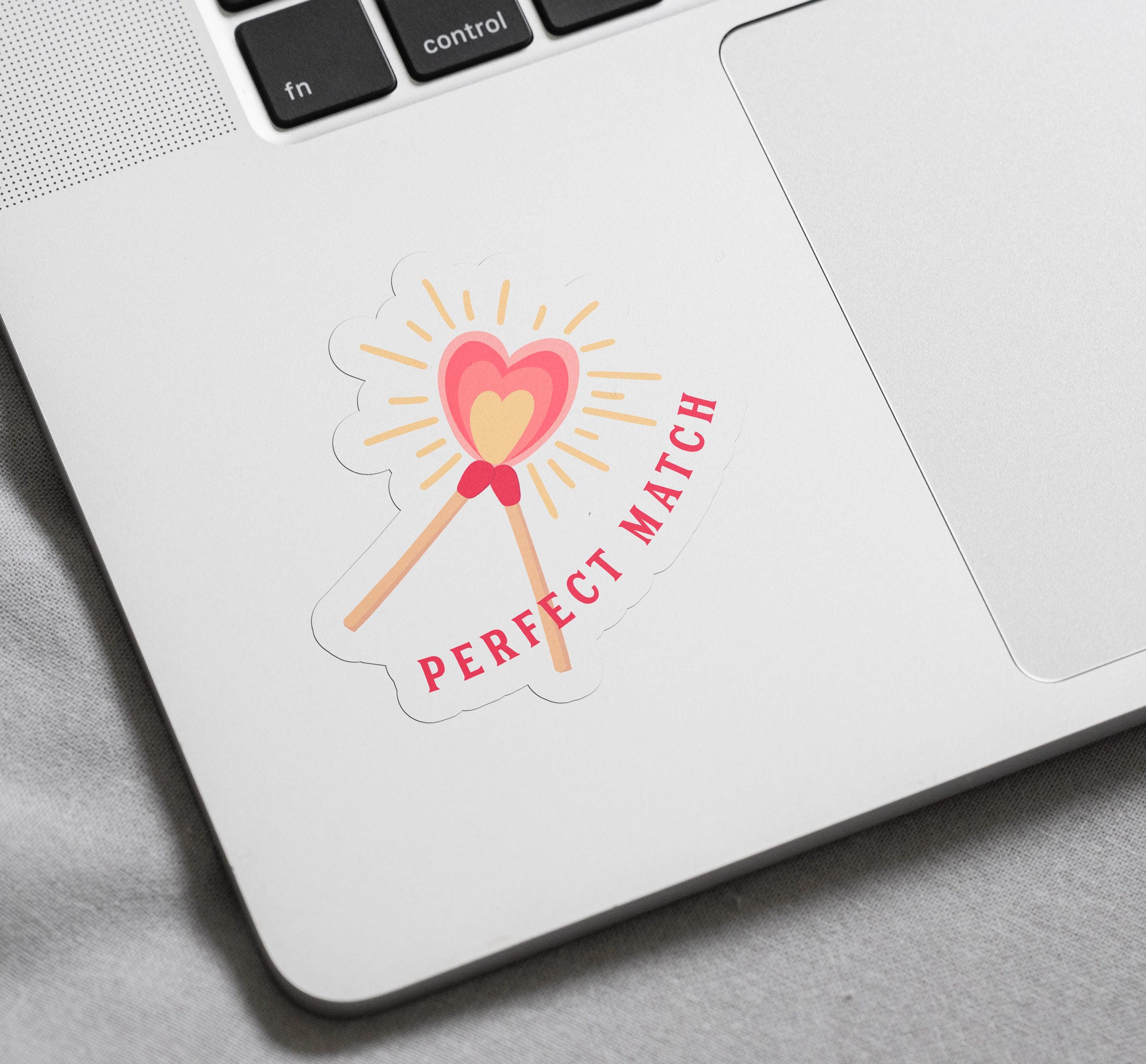 Perfect Match Sticker, Two Matches Forming Heart Flame, Cute Love Pun ...