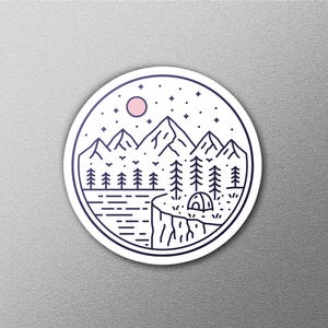 Camping Circle Outline Sticker, Outdoor Adventure Sticker, Camping ...