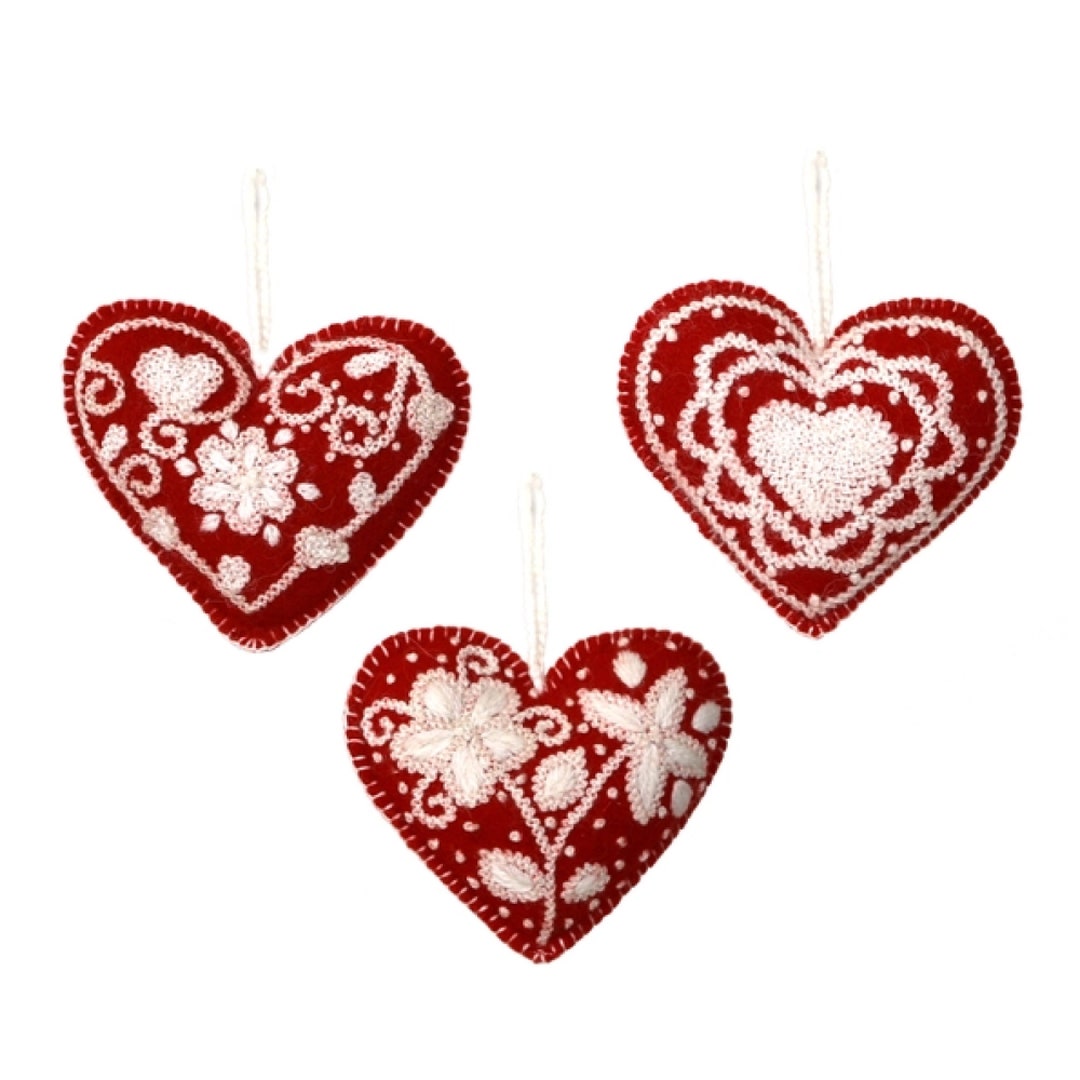 Embroidered Red Heart Valentine Wool Felt Ornament - Etsy