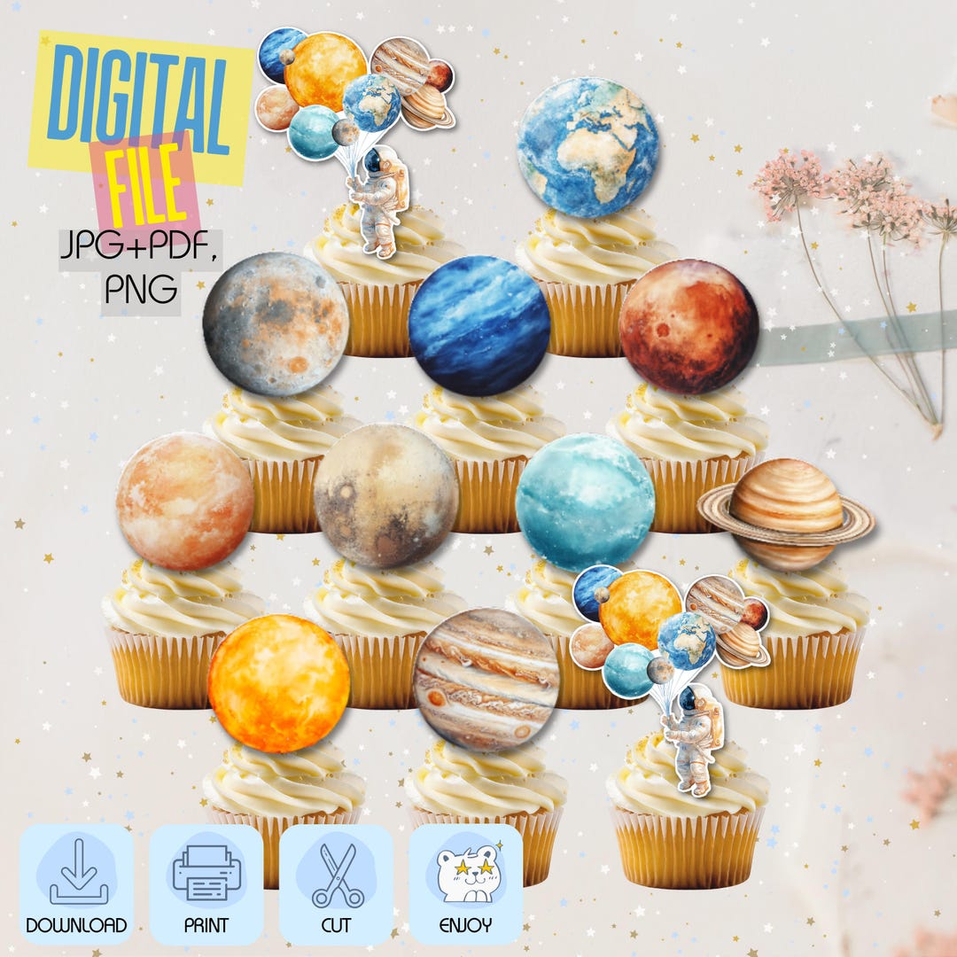 Galaxy Solar System Cupcake Topper, Printable Kids and Adult Birthday ...