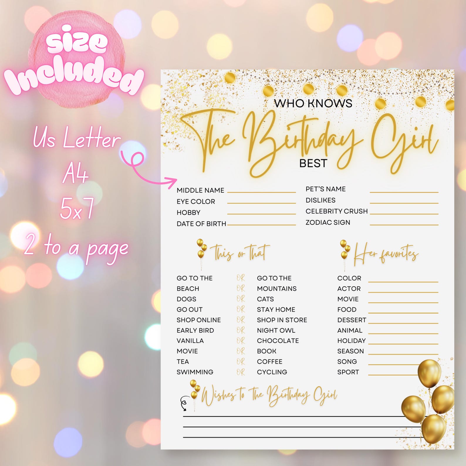 Who Knows the Birthday Girl Best Party Game Activity Quiz How Well Do ...
