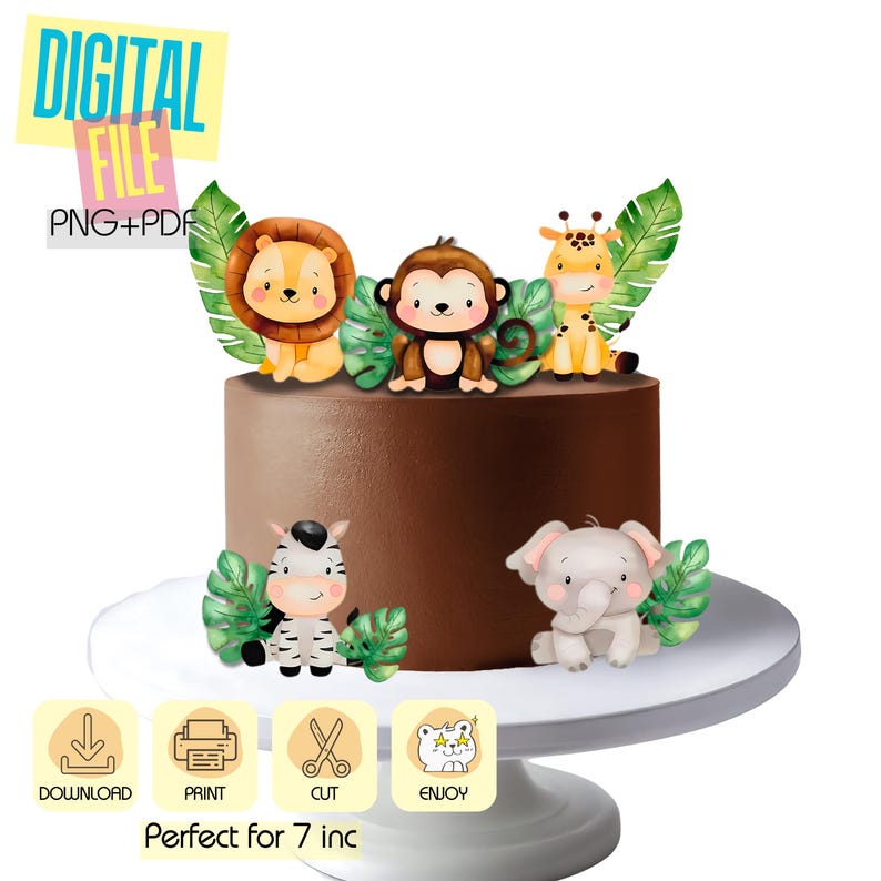 Safari Cake Topper Set, Wild Jungle Animals, Printable Kids Birthday ...