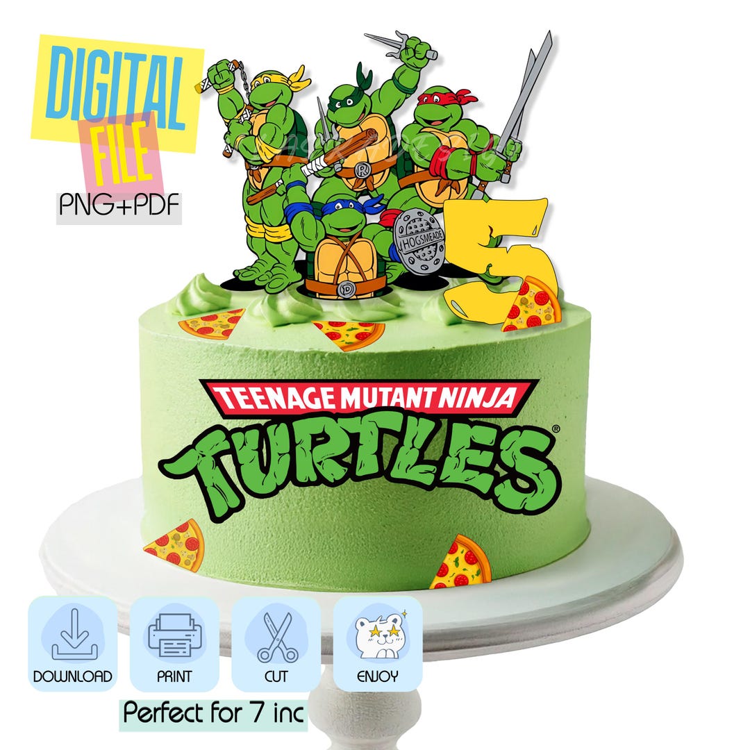 Ninja Turtles Cake Topper With Numbers, Kids Birthday Party, Green Old ...