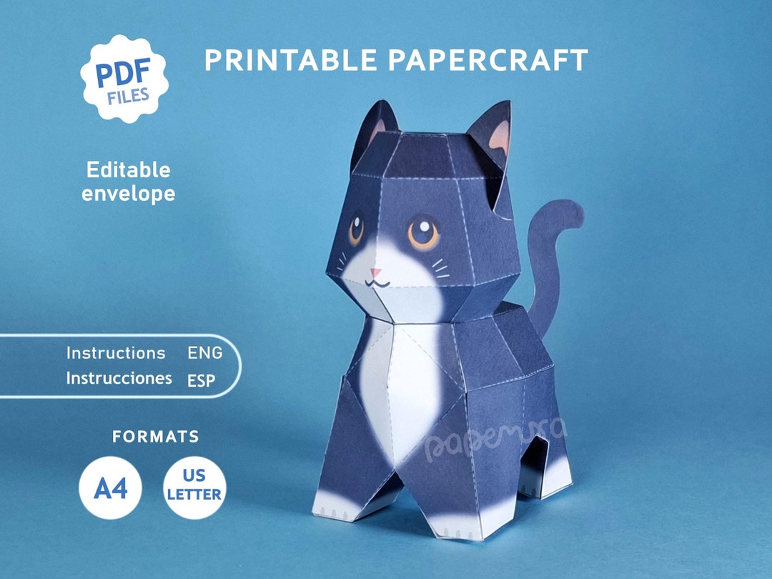 3D Cat Papercraft Template PDF | Low Poly (colored Version) | Cute ...