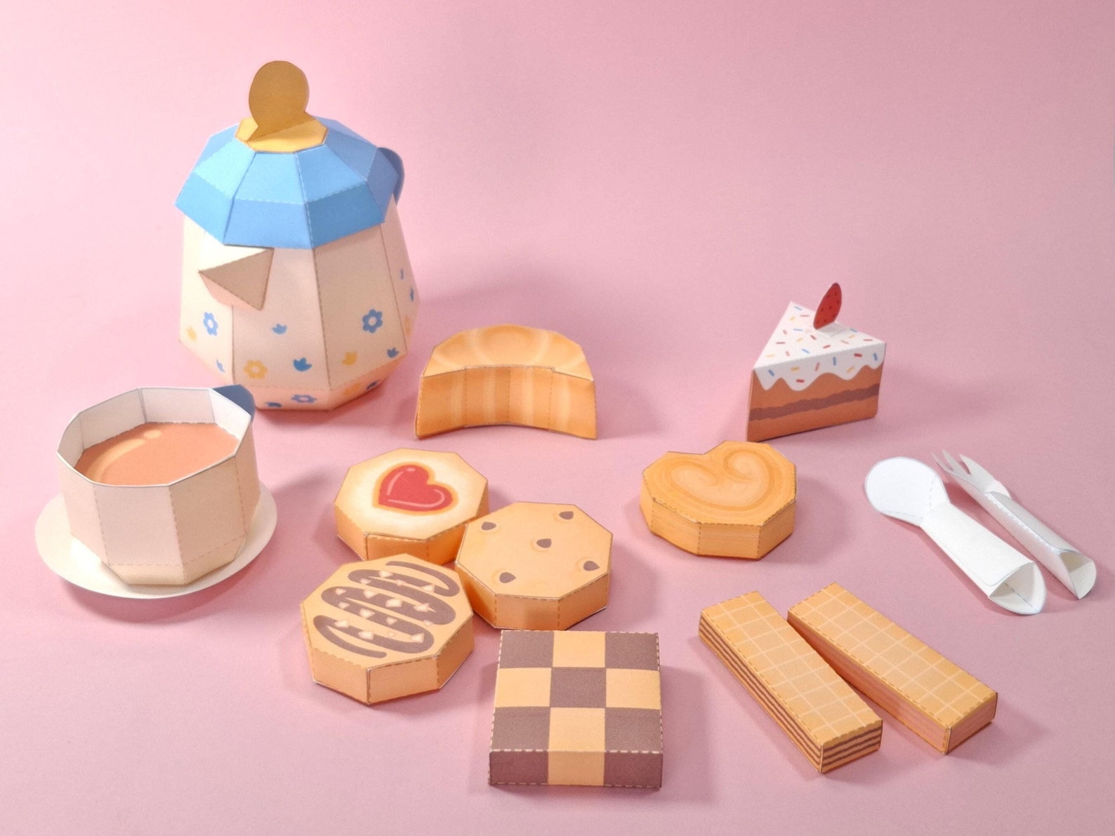 Printable Play Pretend Set DIY Tea Set Teapot, Cups, Plates, Cutlery ...