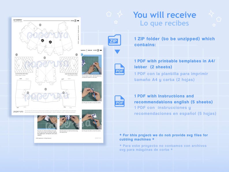 3D Cat Papercraft Template PDF | Low Poly (coloring Version) | Cute ...