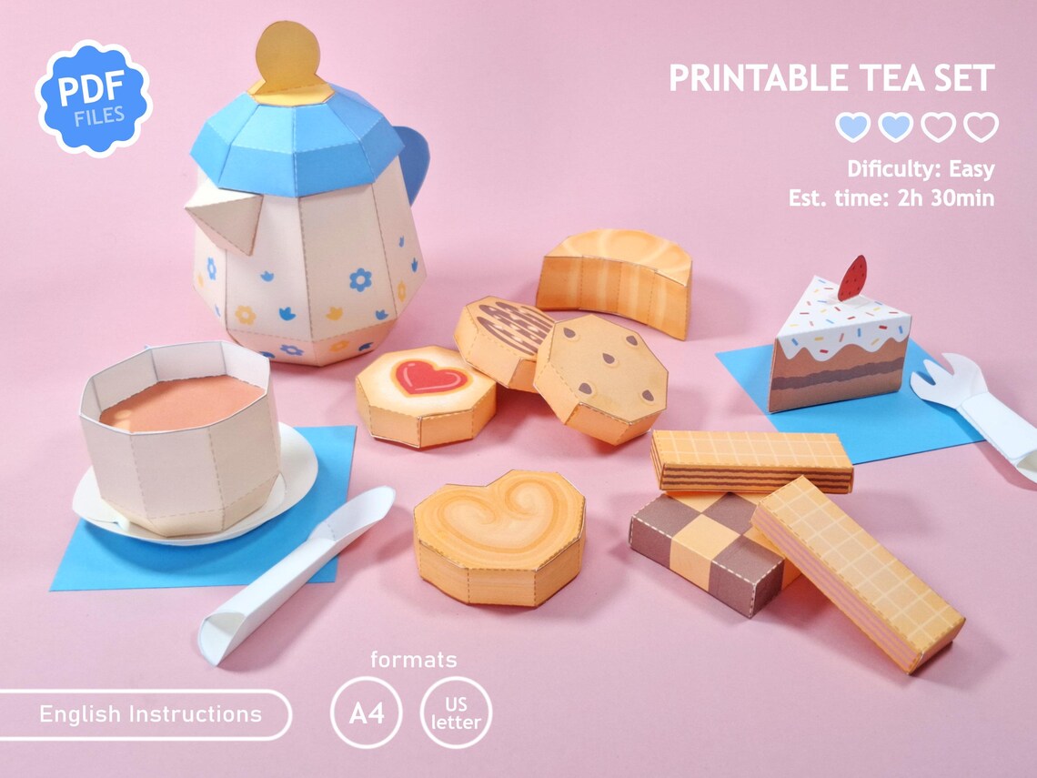 Printable Play Pretend Set DIY Tea Set Teapot, Cups, Plates, Cutlery ...