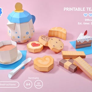 Printable Play Pretend Set DIY Tea Set Teapot, Cups, Plates, Cutlery ...