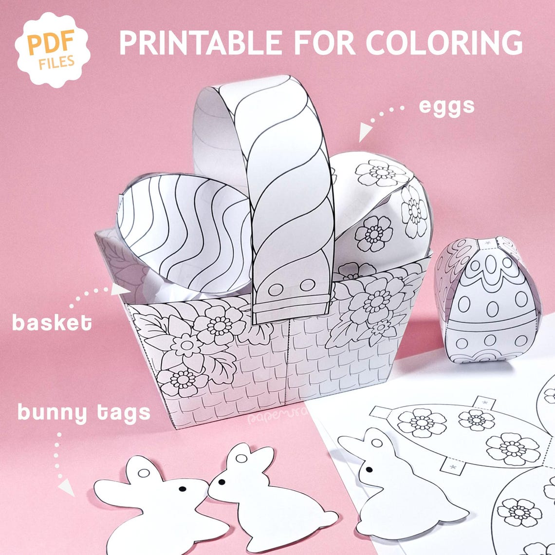 Easter Basket and Egg Printable Craft – Color, Cut & Assemble | Bunny ...