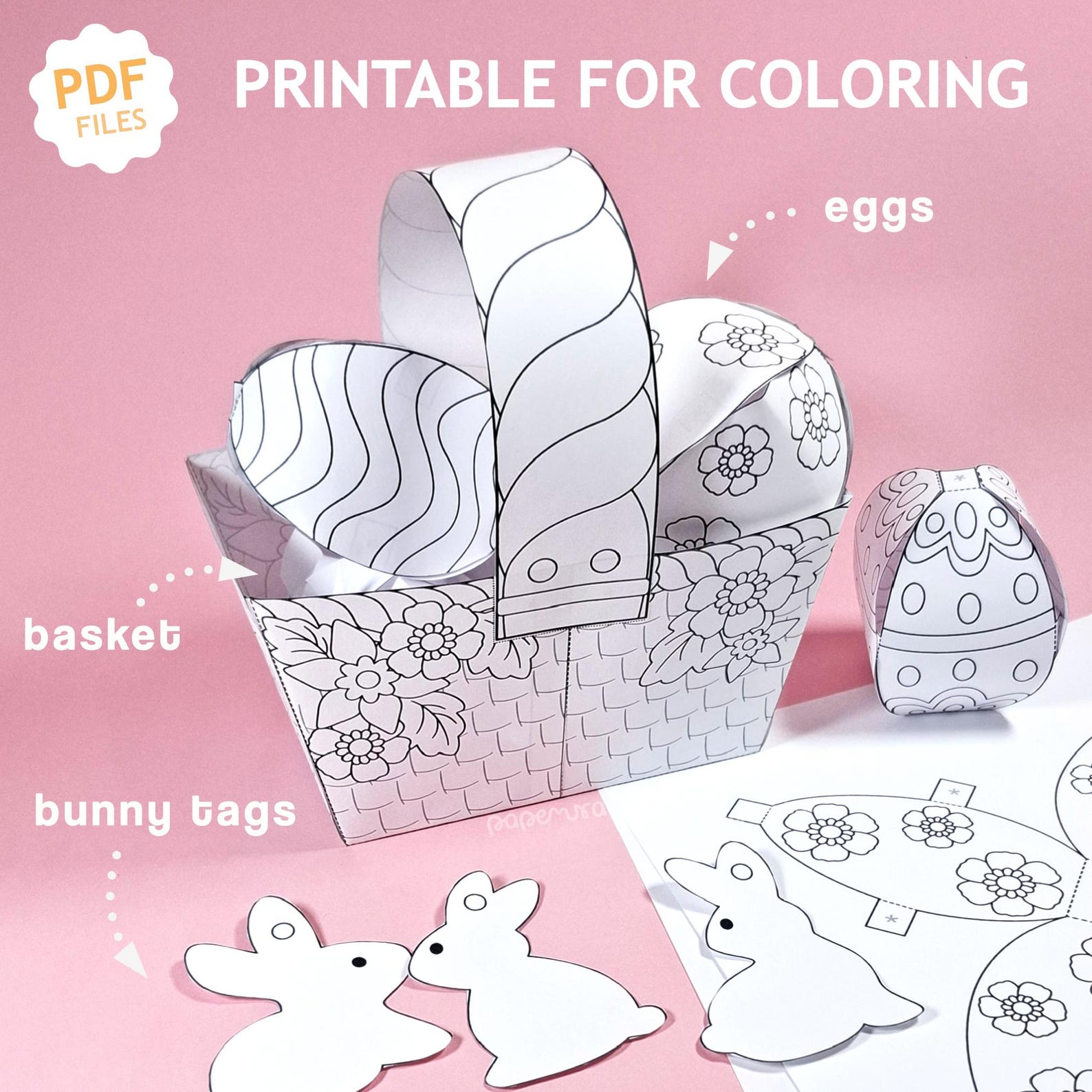 Easter Basket and Egg Printable Craft – Color, Cut & Assemble | Bunny ...