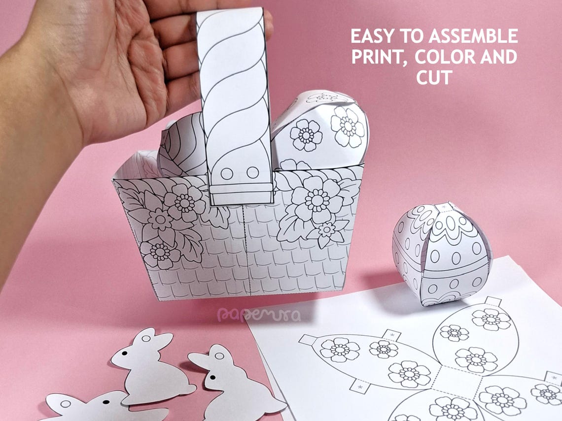 Easter Basket and Egg Printable Craft – Color, Cut & Assemble | Bunny ...