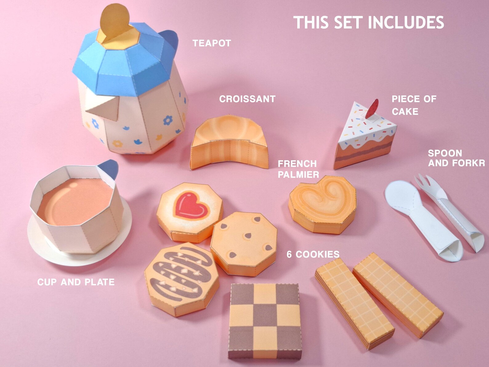 Printable Play Pretend Set DIY Tea Set Teapot, Cups, Plates, Cutlery ...