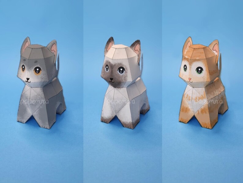 3D Cat Papercraft Template PDF | Low Poly (coloring Version) | Cute ...