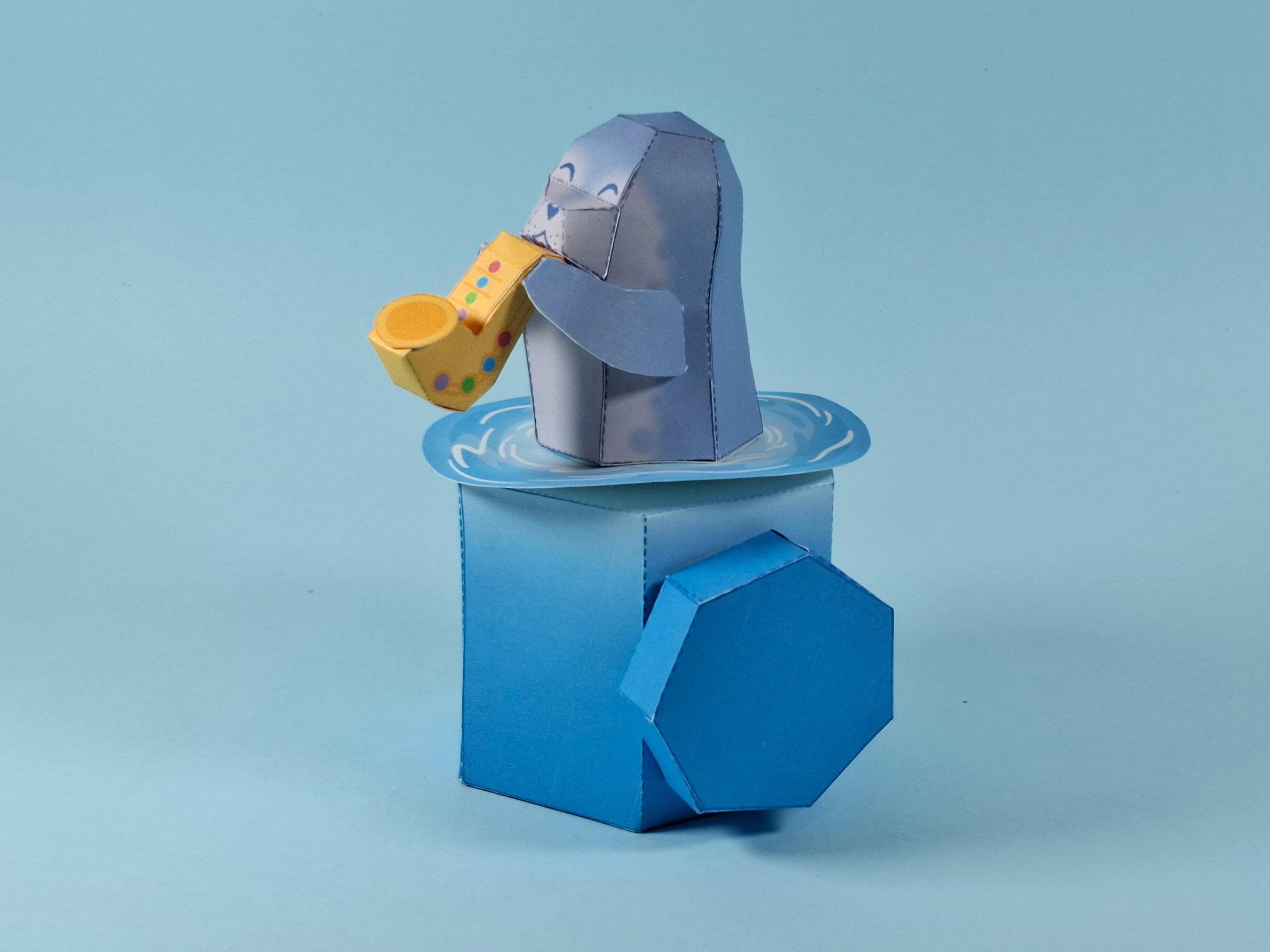 Printable Paper Automata DIY Kit Spinning Seal Playing Saxophone, PDF ...