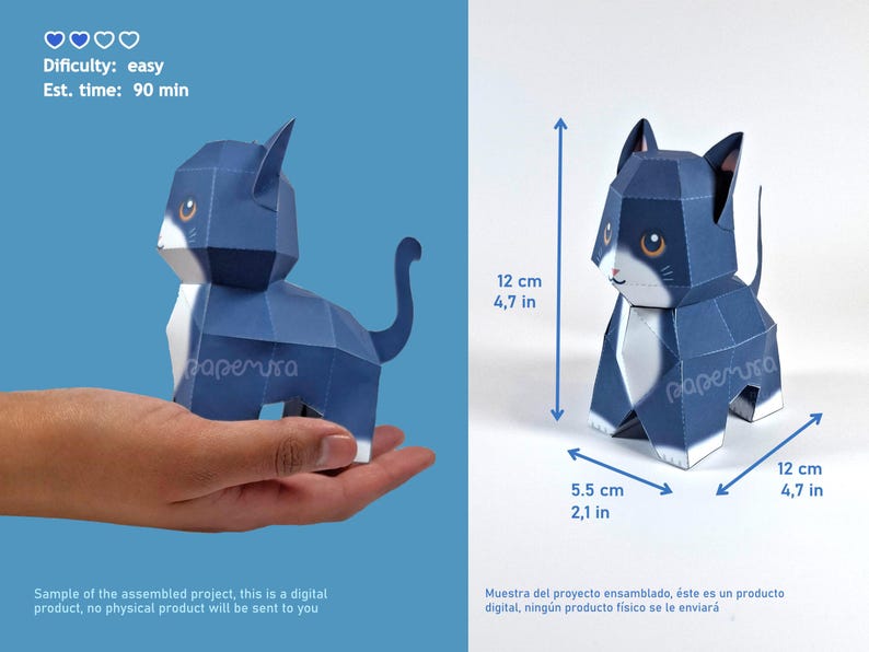 3D Cat Papercraft Template PDF | Low Poly (colored Version) | Cute ...
