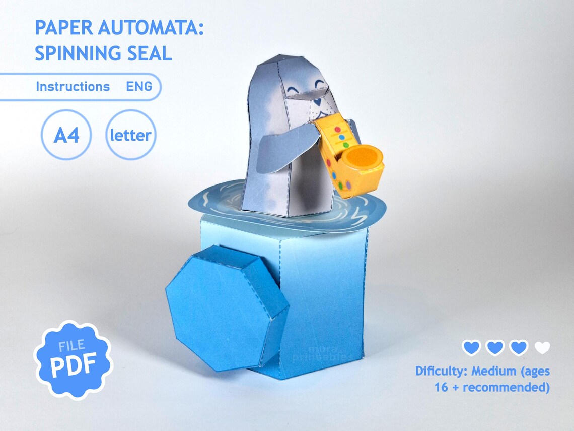 Printable Template for Paper Automata | Spinning Seal Playing the ...