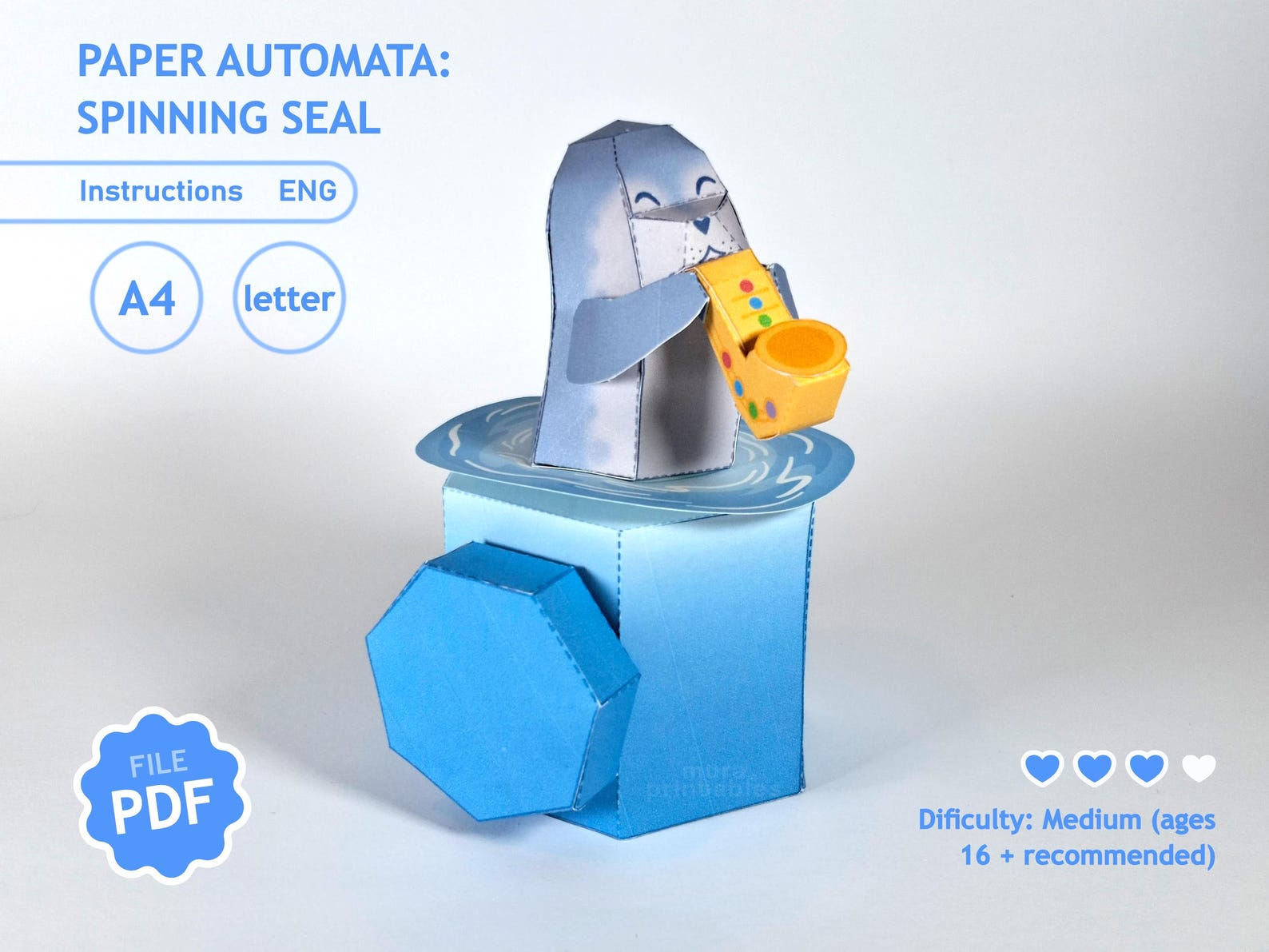 Printable Template for Paper Automata | Spinning Seal Playing the ...