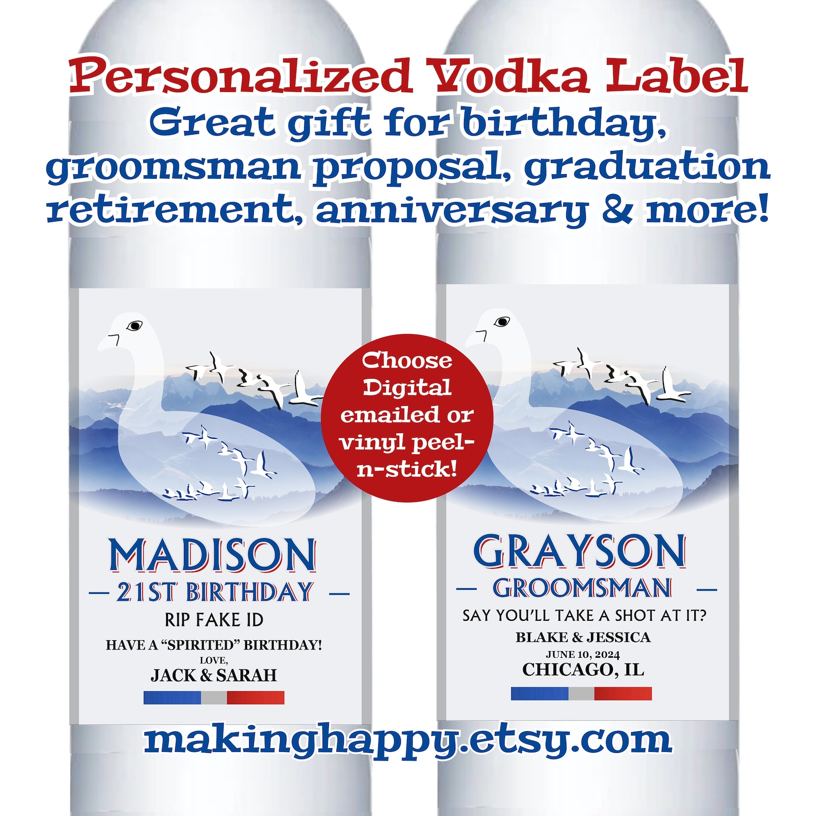 Personalized Vodka Bottle Label, Custom Celebration Gift (digital or ...