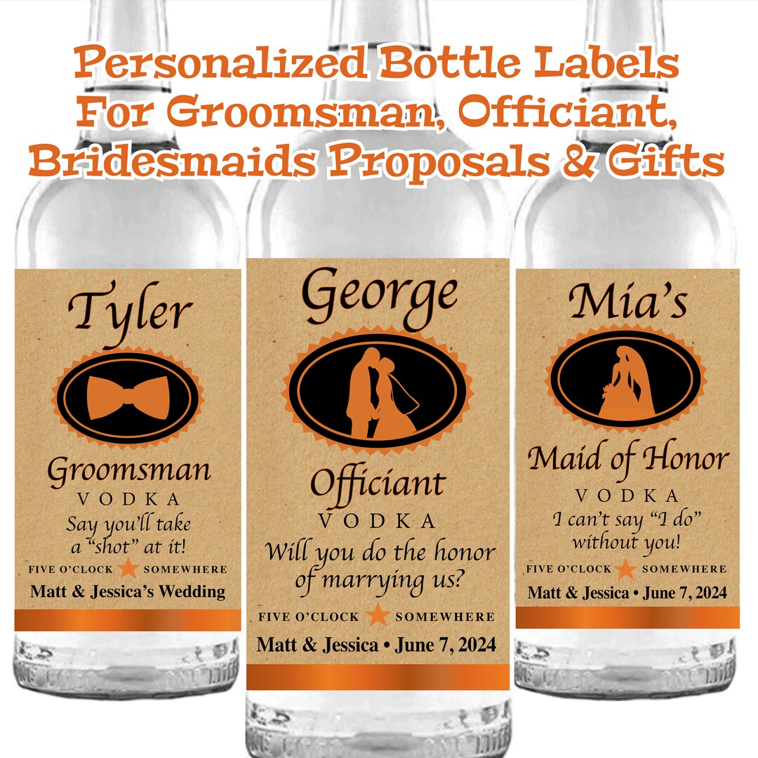 Personalized, Custom Vodka Label for Officiant, Groomsman, Bridesmaid ...