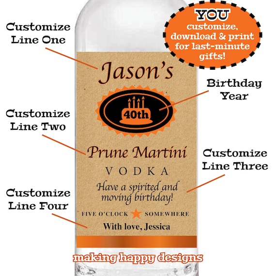 DIY Vodka Parody Bottle Label for Birthday Gift YOU - Etsy