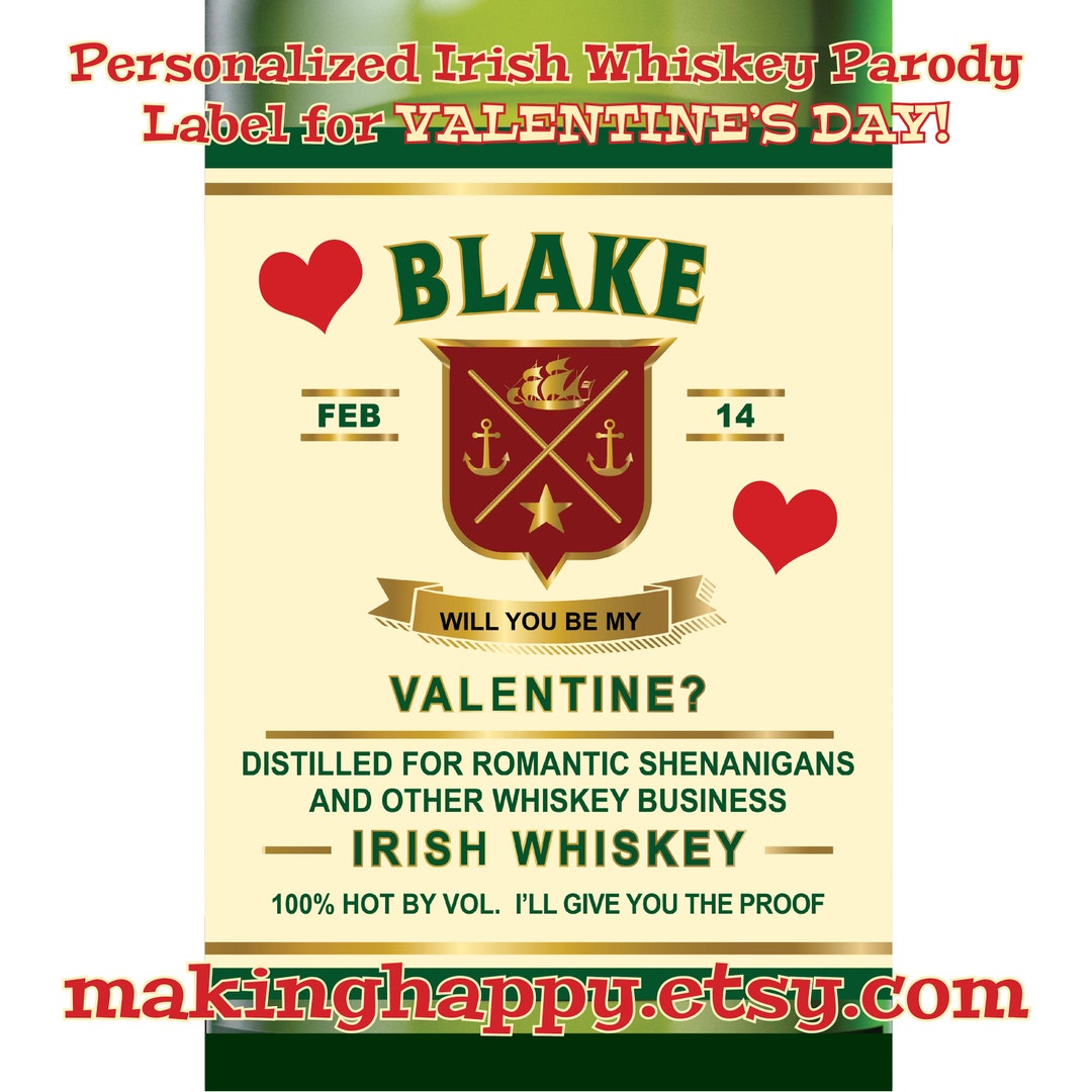 Personalized Irish Whiskey Parody Label Great Gift for Valentine's Day ...