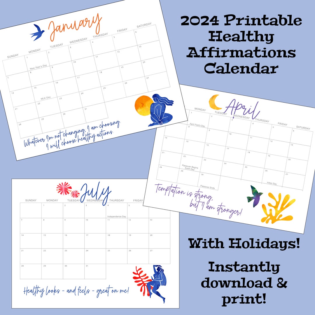 INSTANT DOWNLOAD 2024 Positive Affirmation Calendar for - Etsy