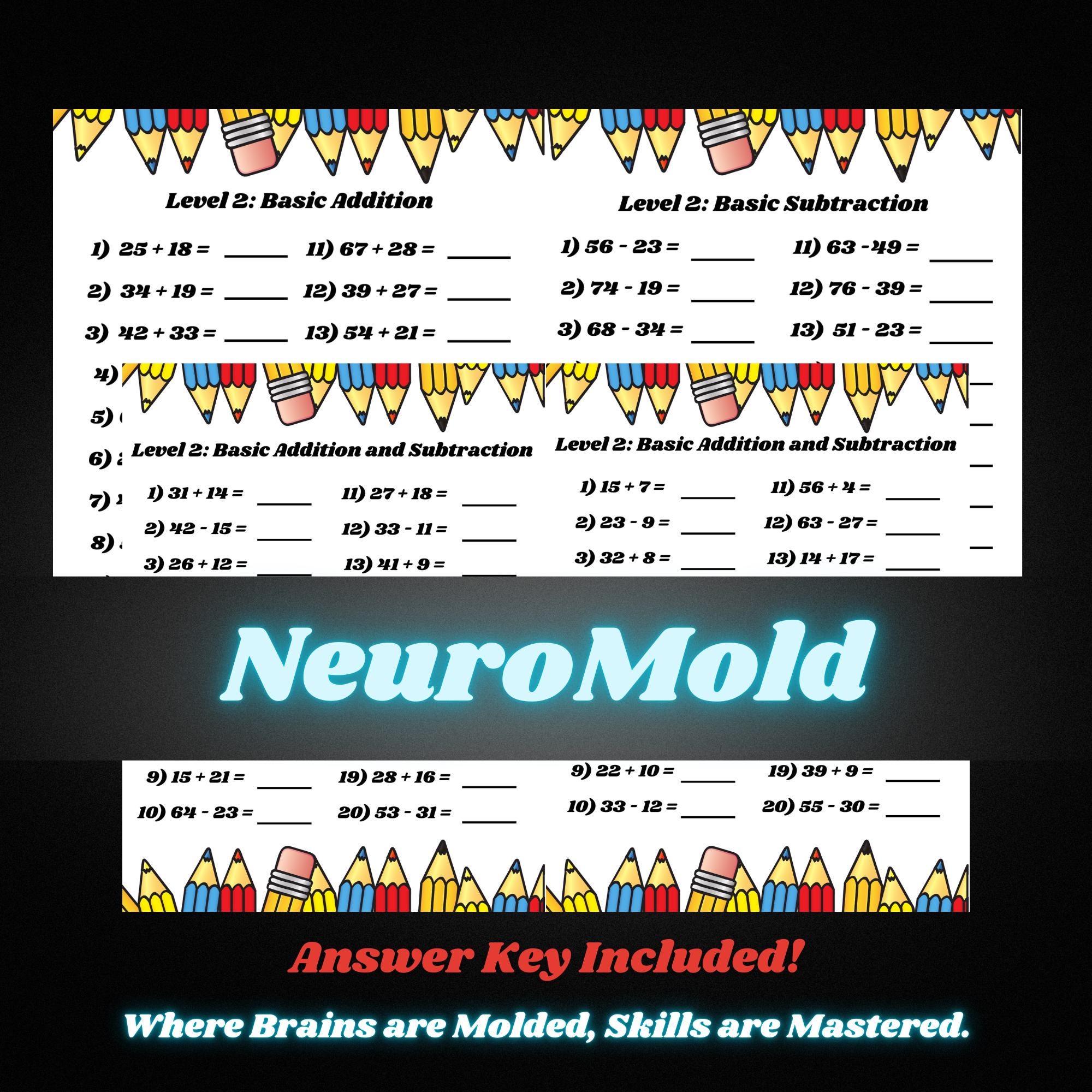 Level 2 Math Worksheets: Addition & Subtraction Educational Printables ...