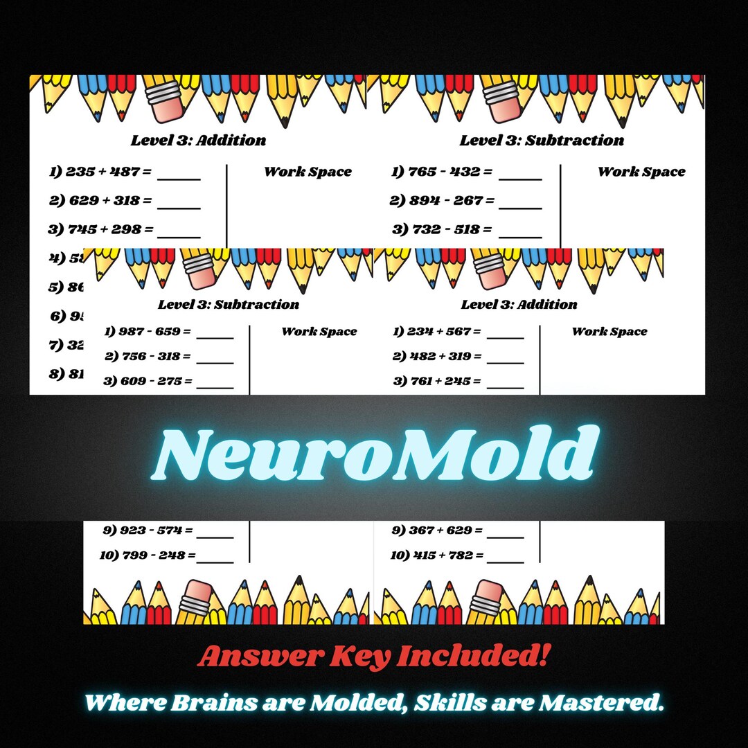 Level 3 Math Skills: Addition & Subtraction Worksheets,educational ...