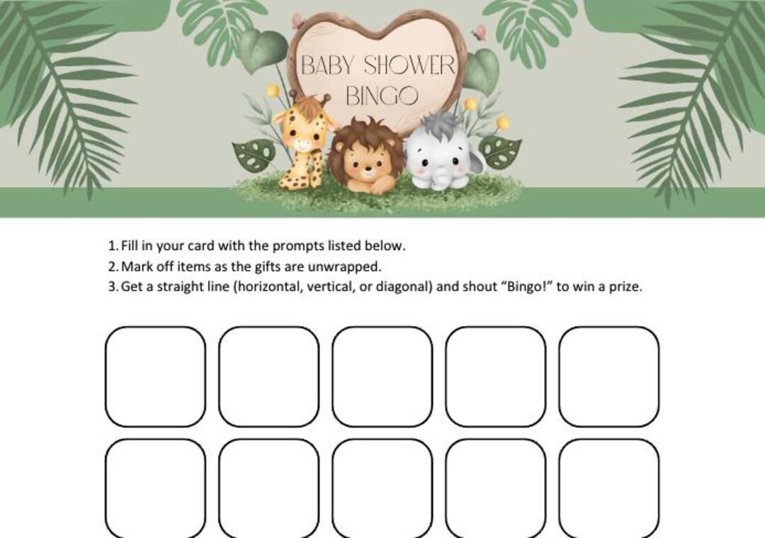 Jungle Theme Baby Shower Bingo Printable - Etsy