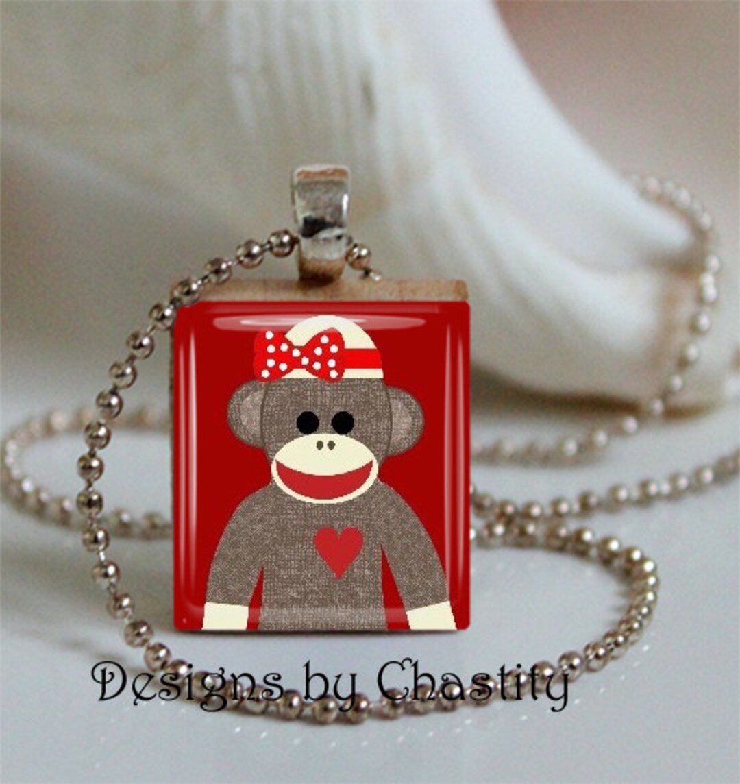 Sock Monkey Scrabble Necklace - Really Girlie Sockmonkey - Etsy