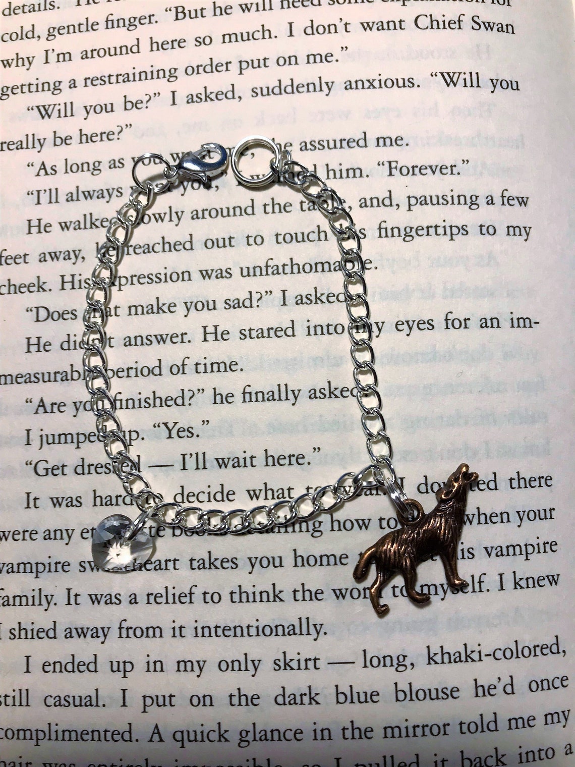 Twilight Charm Bracelet Swarovski Heart and Wolf - Etsy