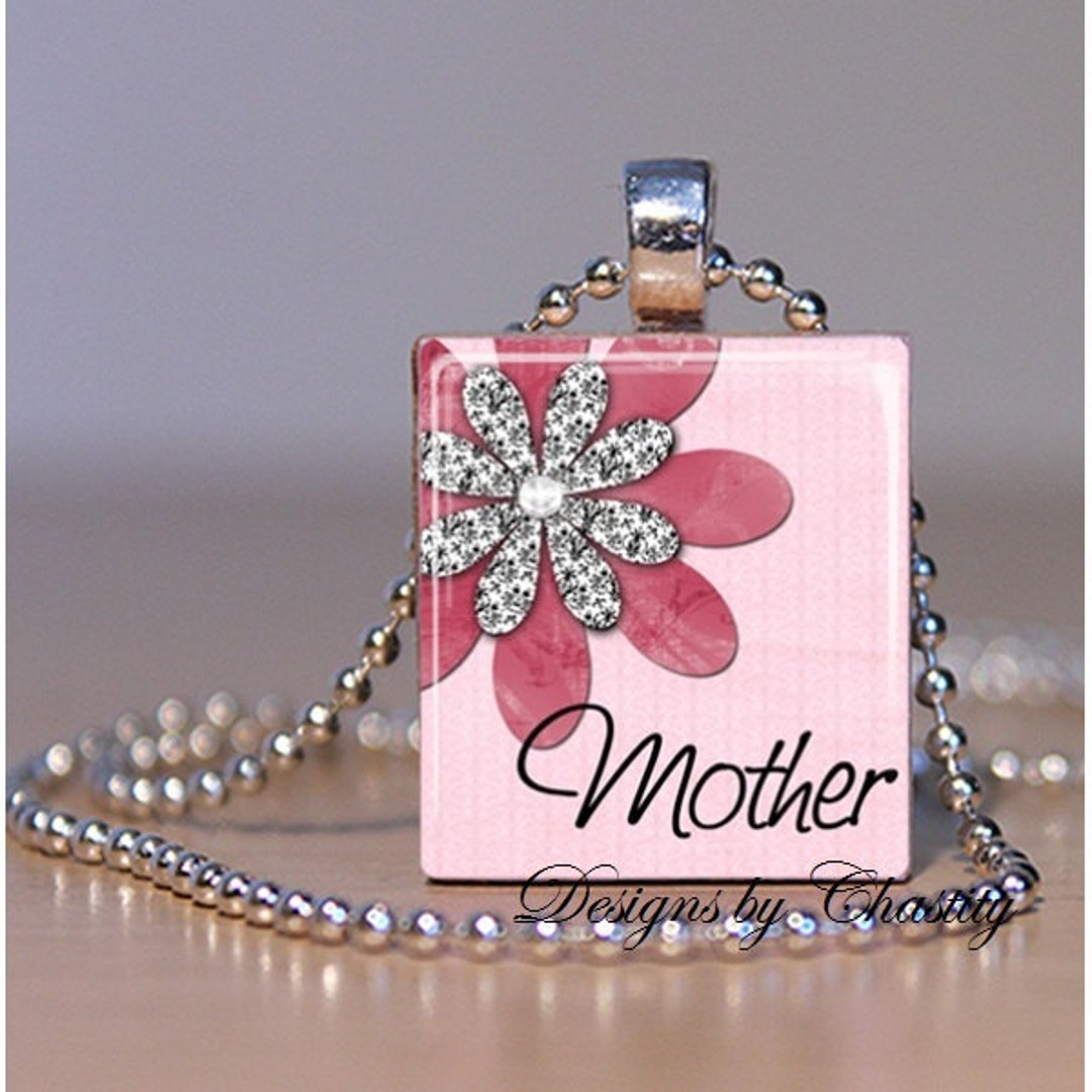 Mother Pink Floral Scrabble Pendant Charm Necklace - Etsy