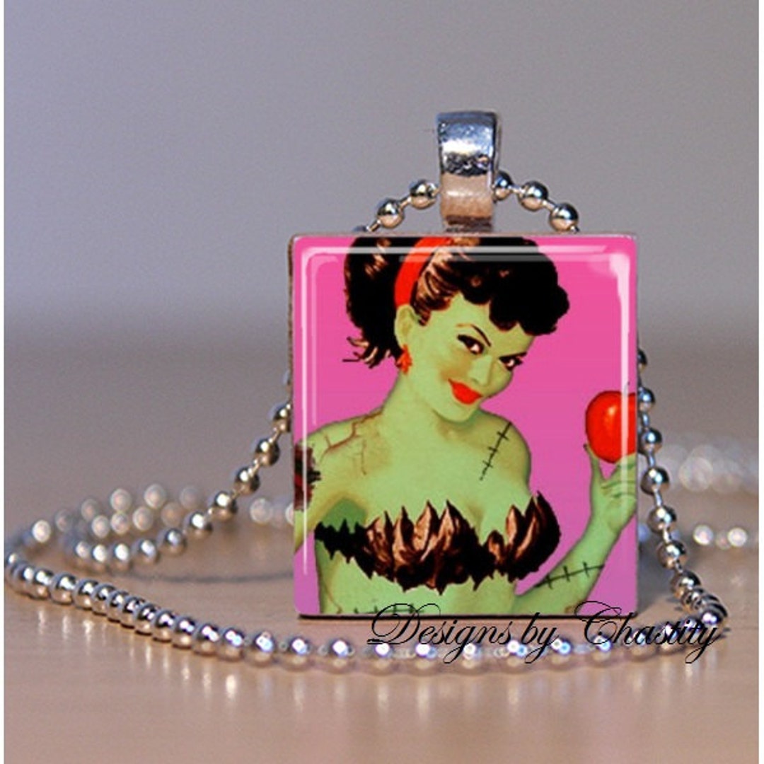 Zombie Girl "poison Apple" Scrabble Charm Necklace - Etsy