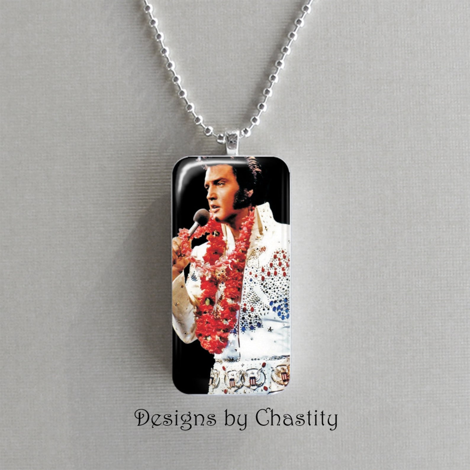 Elvis Presley Necklace In Concert Red & White Photo Art | Etsy