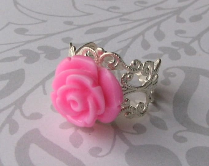 Pretty Pink Rose Filigree Ring - Etsy