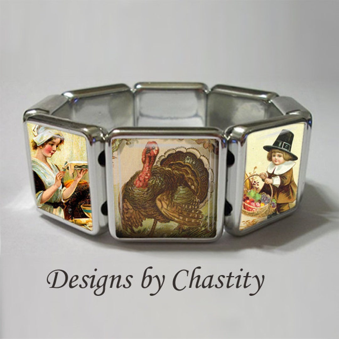 Thanksgiving Stretch Bracelet - Vintage Altered Art Turkey Day - Etsy