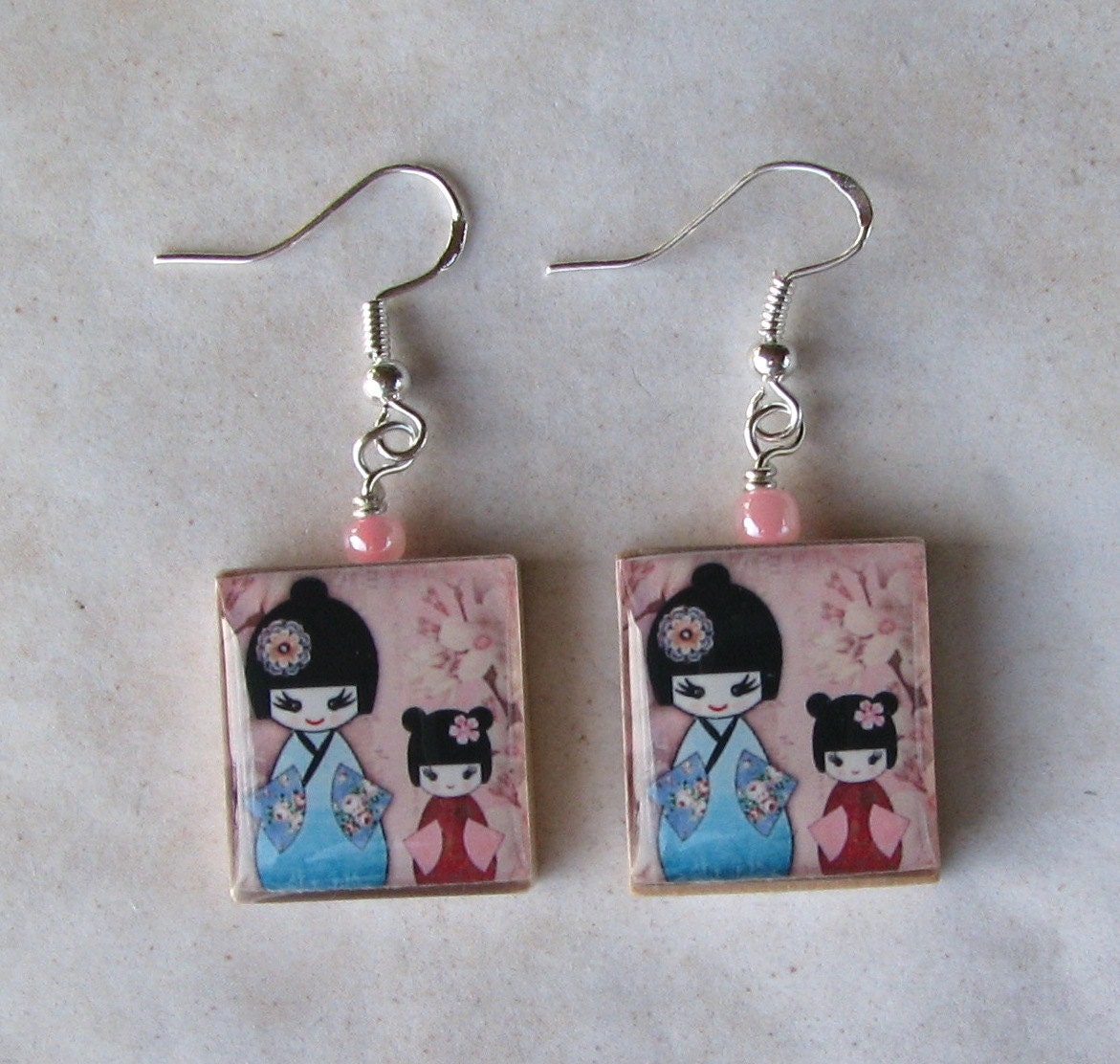 Pink Kokeshi Dolls Scrabble Earrings - Etsy