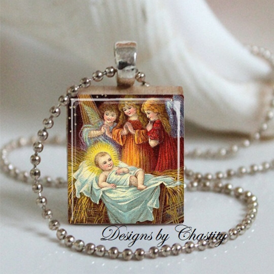 Vintage Angels With Baby Jesus Scrabble Necklace - Etsy