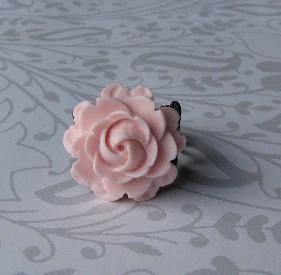 Pink Satin Rose Flower Ring - Etsy