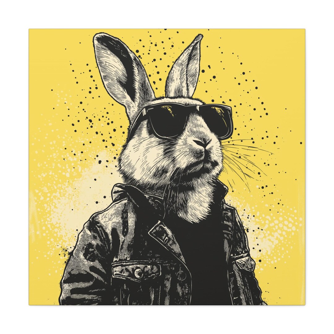 Cool Rabbit Art Print Funky Animal Wall Decor Hipster Bunny Canvas ...