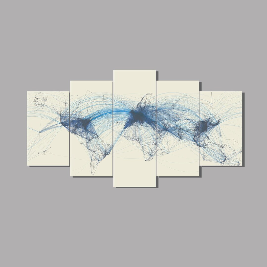 Flight Route Canvas, Aviation World Map Wall Art, 5 Piece Canvas ...